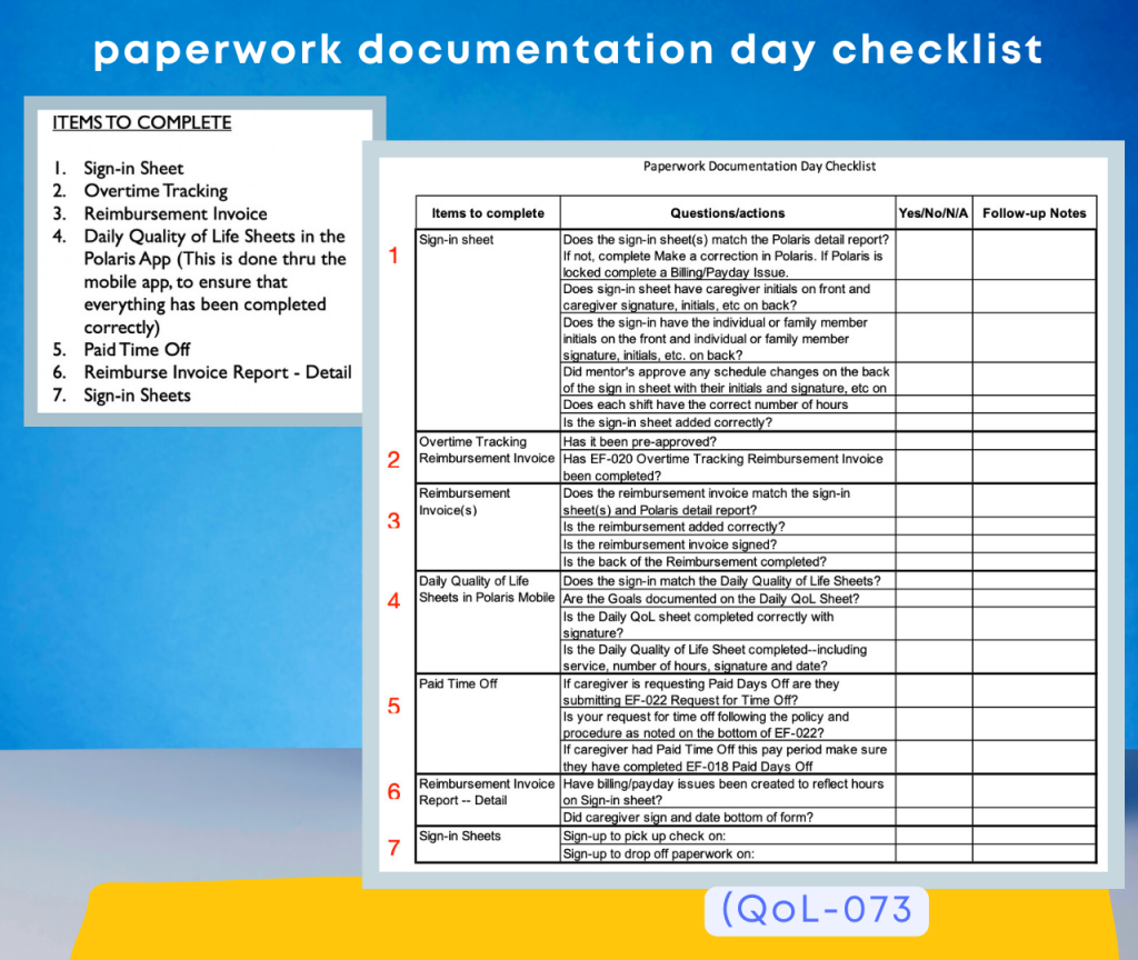 Paperwork Documentation Day Checklist (QoL-073) - Quality of Life ...